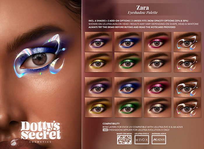 Second Life Marketplace - Dotty's Secret - Zara - Eyeshadow Palette [EVOX]
